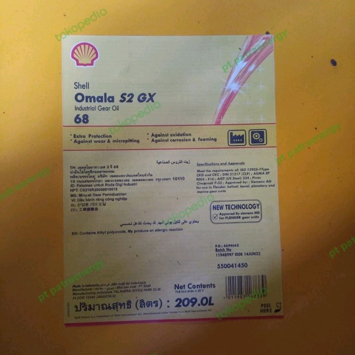 Shell Omala S2 GX 68 Gear Oil – CV. EMPAT SINERGI BERSAMA